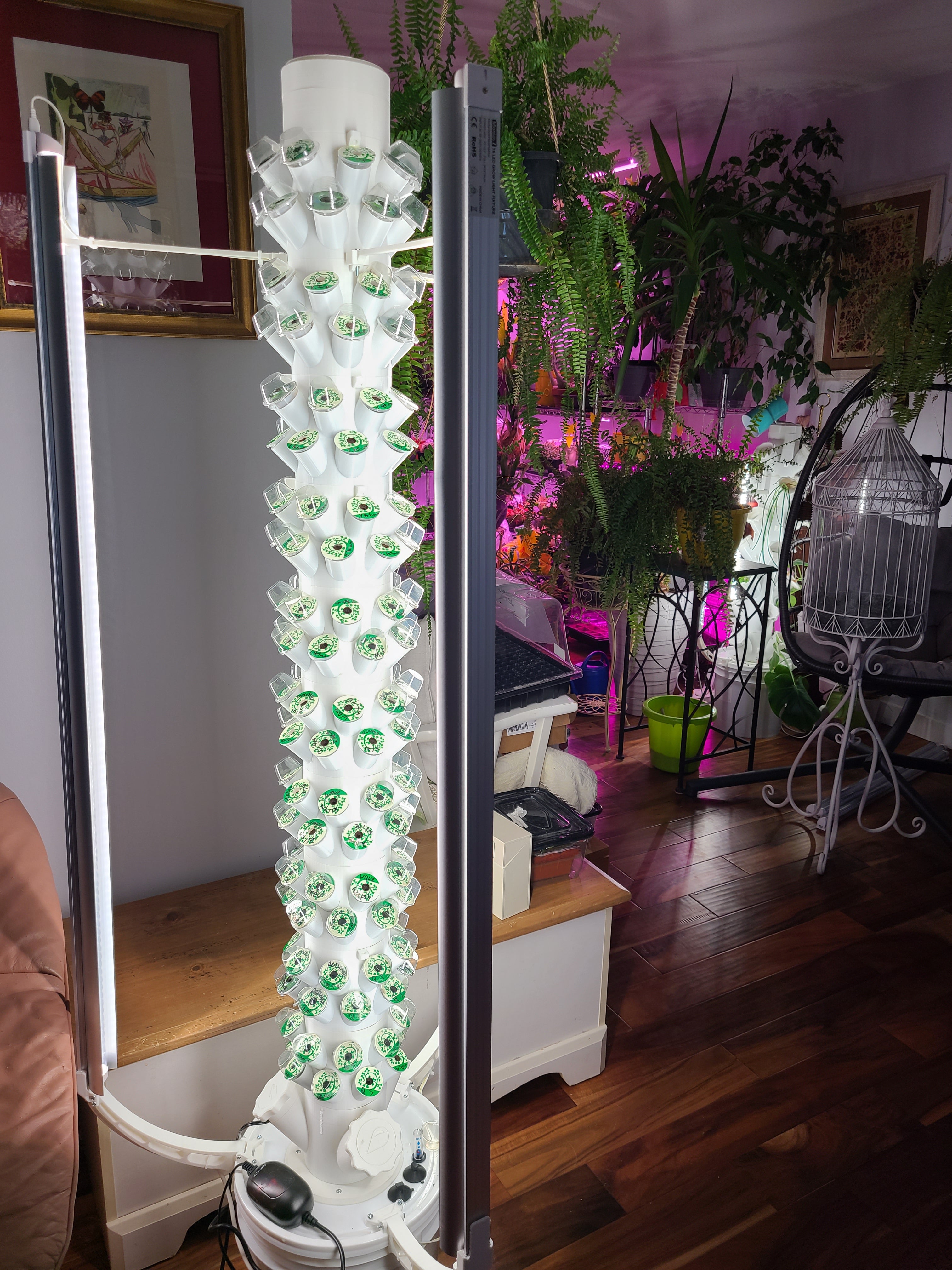 Vertical Hydroponic Seeding Tower - Large - 180 pods w/4ft LED Grow Li ...